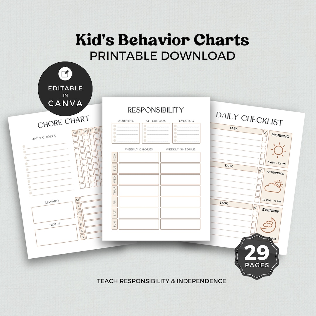 Editable Behavior Chart Template | Responsibility Chart | Reward System ...
