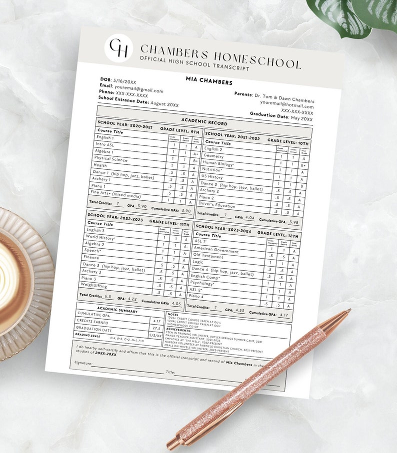 Fillable Printable High School Transcript Canva Template With Photo ...