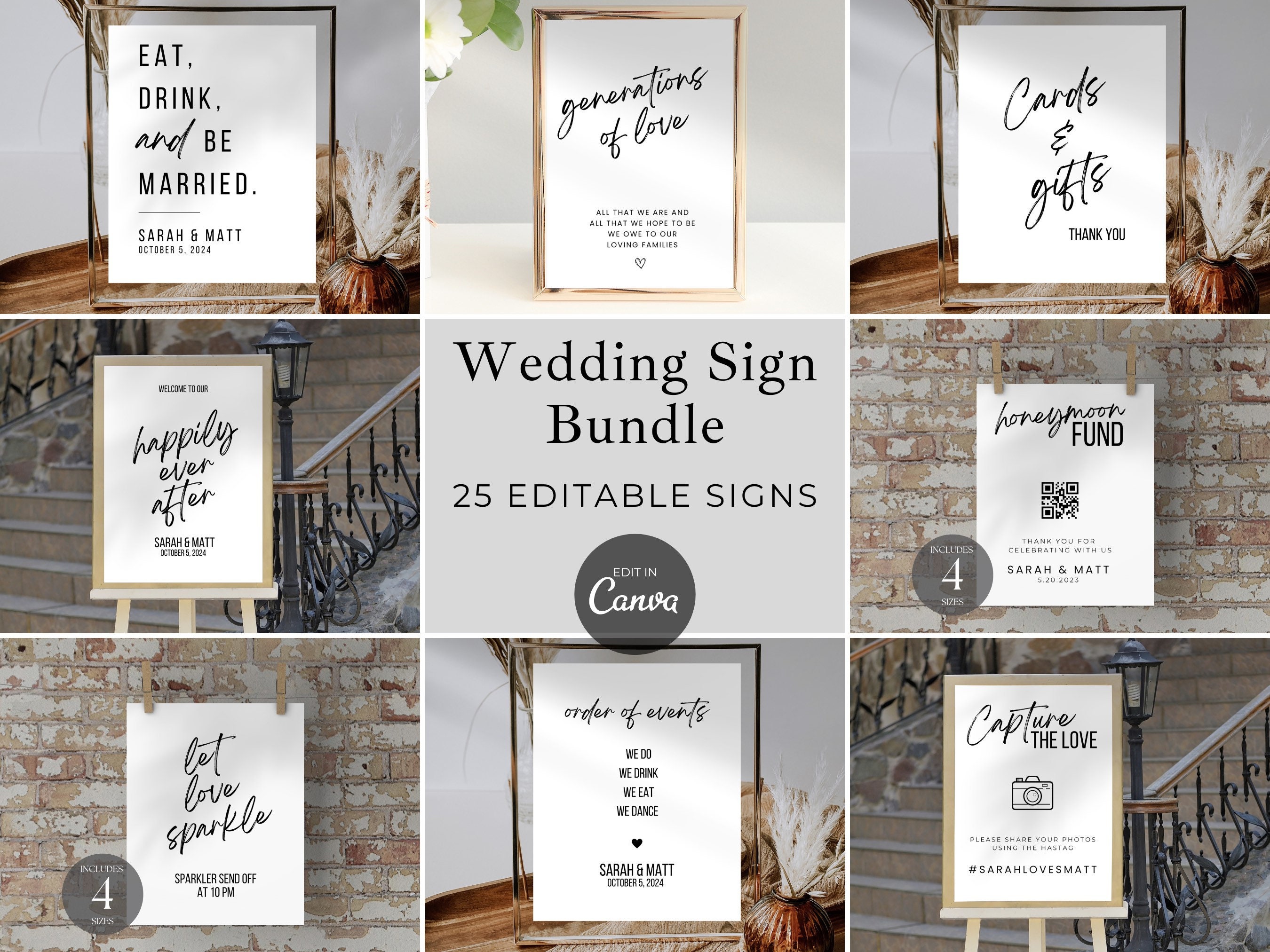 Wedding Reception Sign Bundle Canva Template Signs for Bridal - Etsy