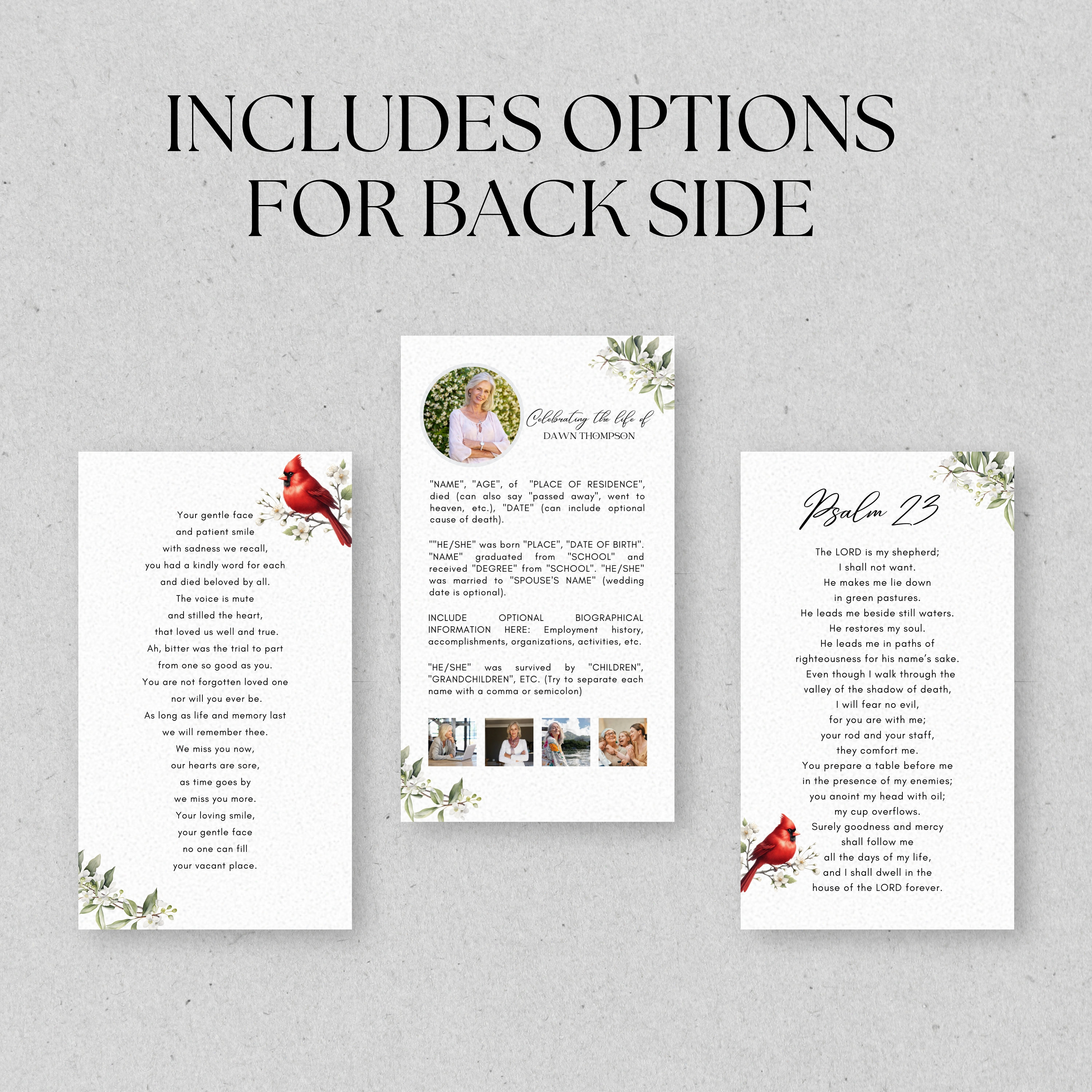 Cardinal Memorial Prayer Card: Editable Photo Keepsake (canva Template ...