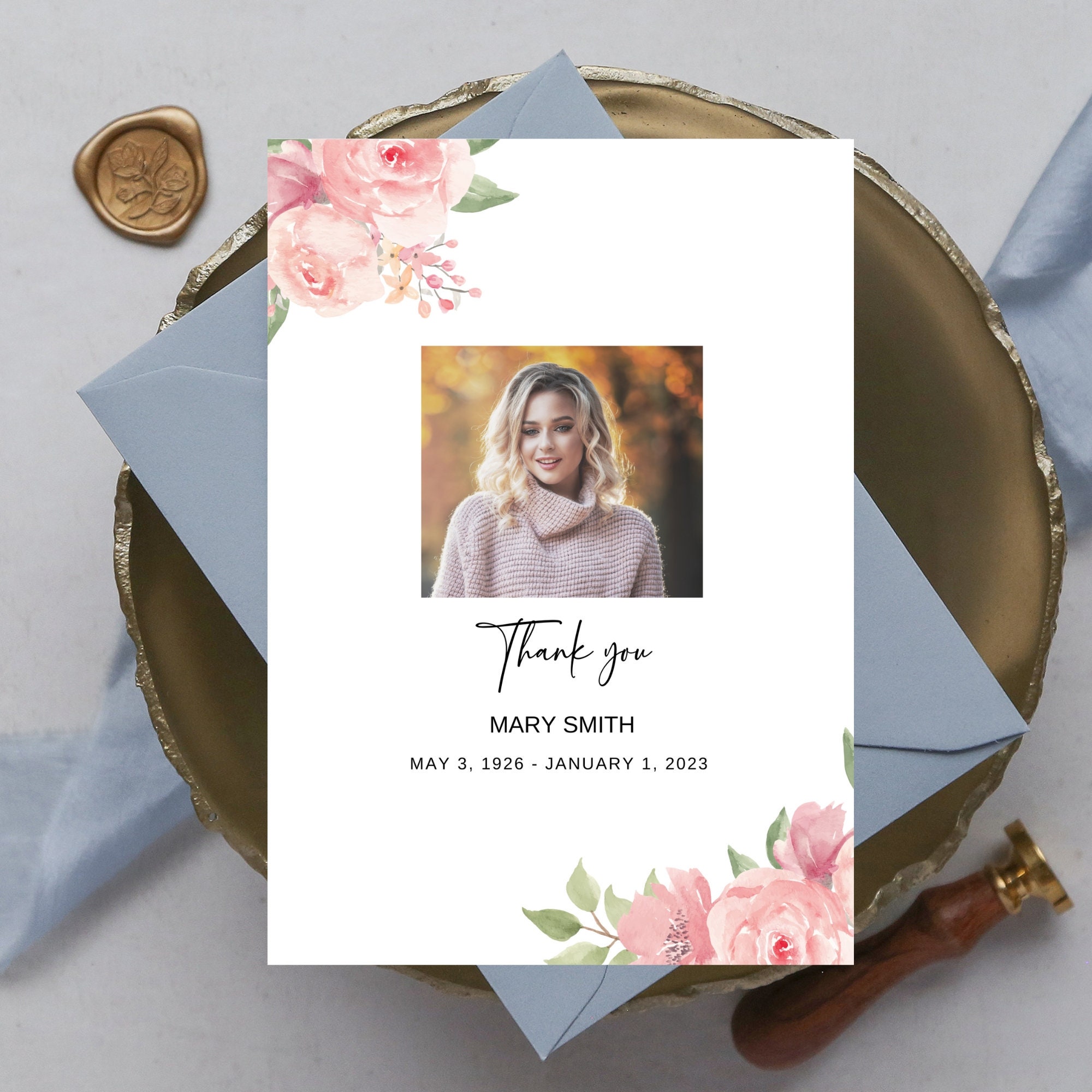 Watercolor Roses Funeral Thank You Card: Editable Sympathy Notes (canva ...