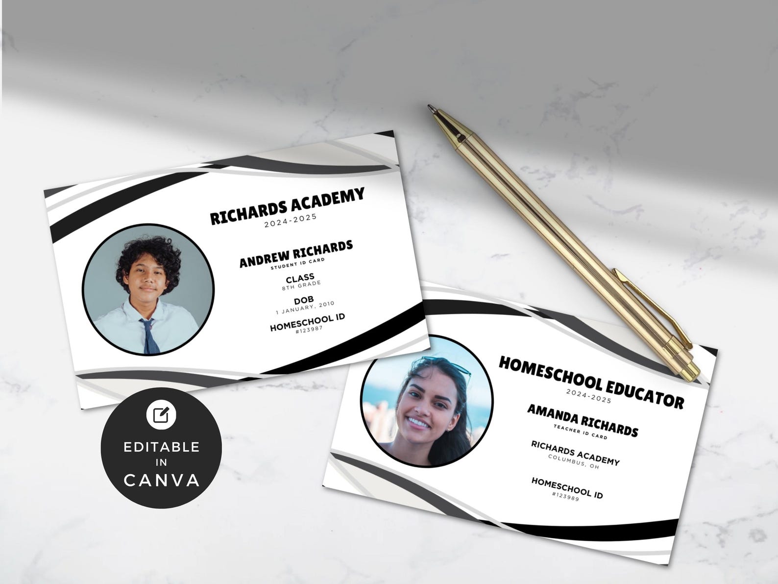 Editable Homeschool ID Card, Printable Teacher ID Card, Customizable ...