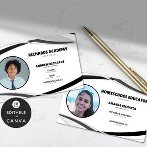 Editable Homeschool ID Card, Printable Teacher ID Card, Customizable ...