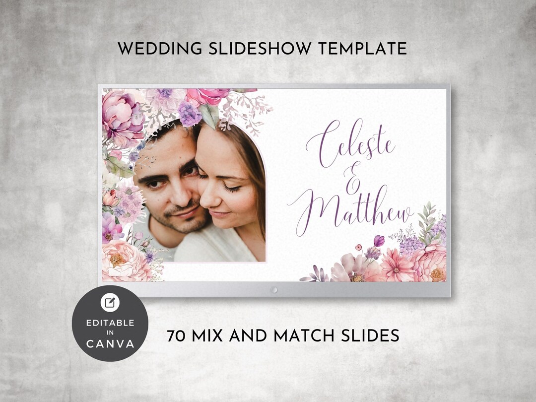 Slideshow Template for Wedding, Canva Photo Slide Show, Pink Purple ...