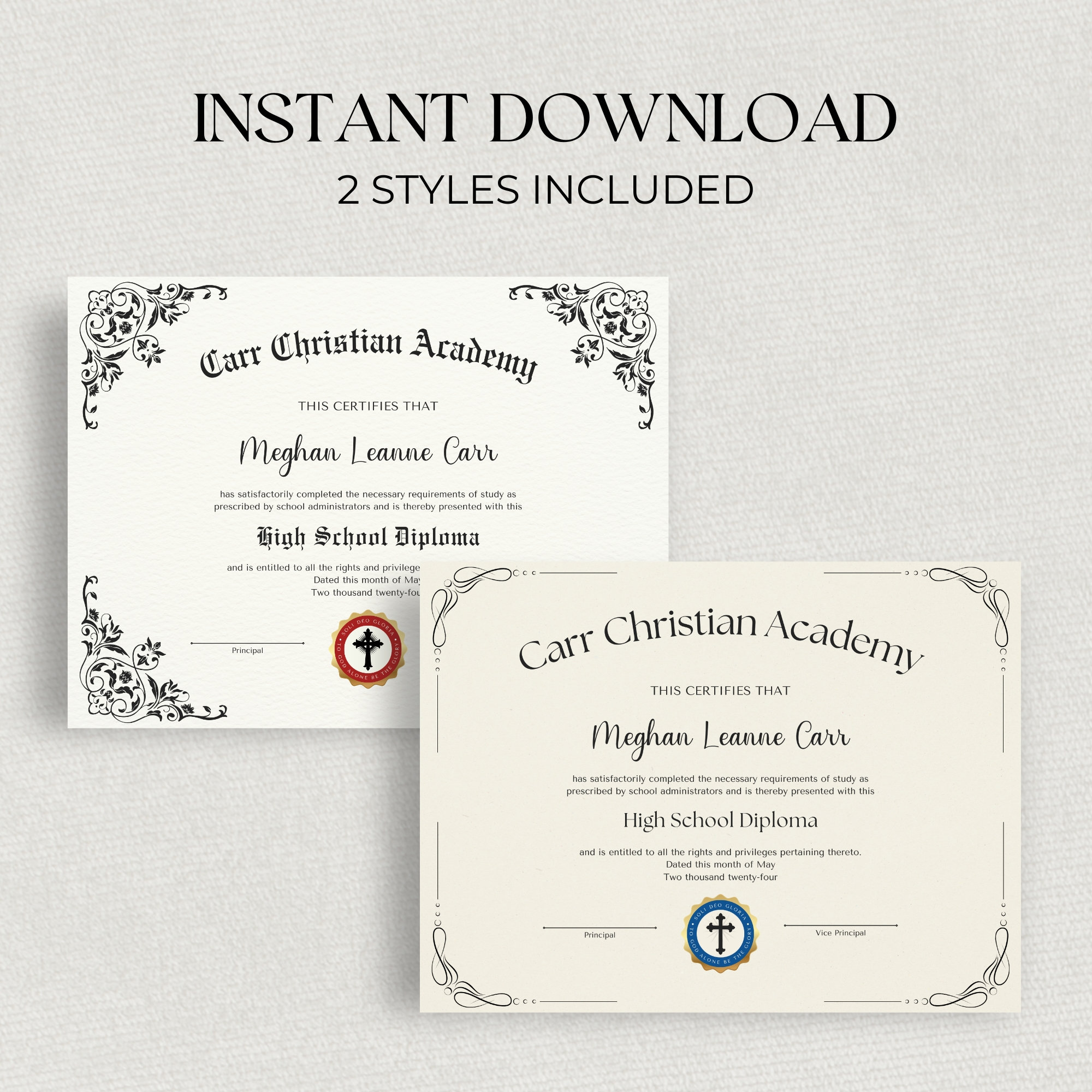 Christian Homeschool Diploma Template: Editable Graduation Certificate ...