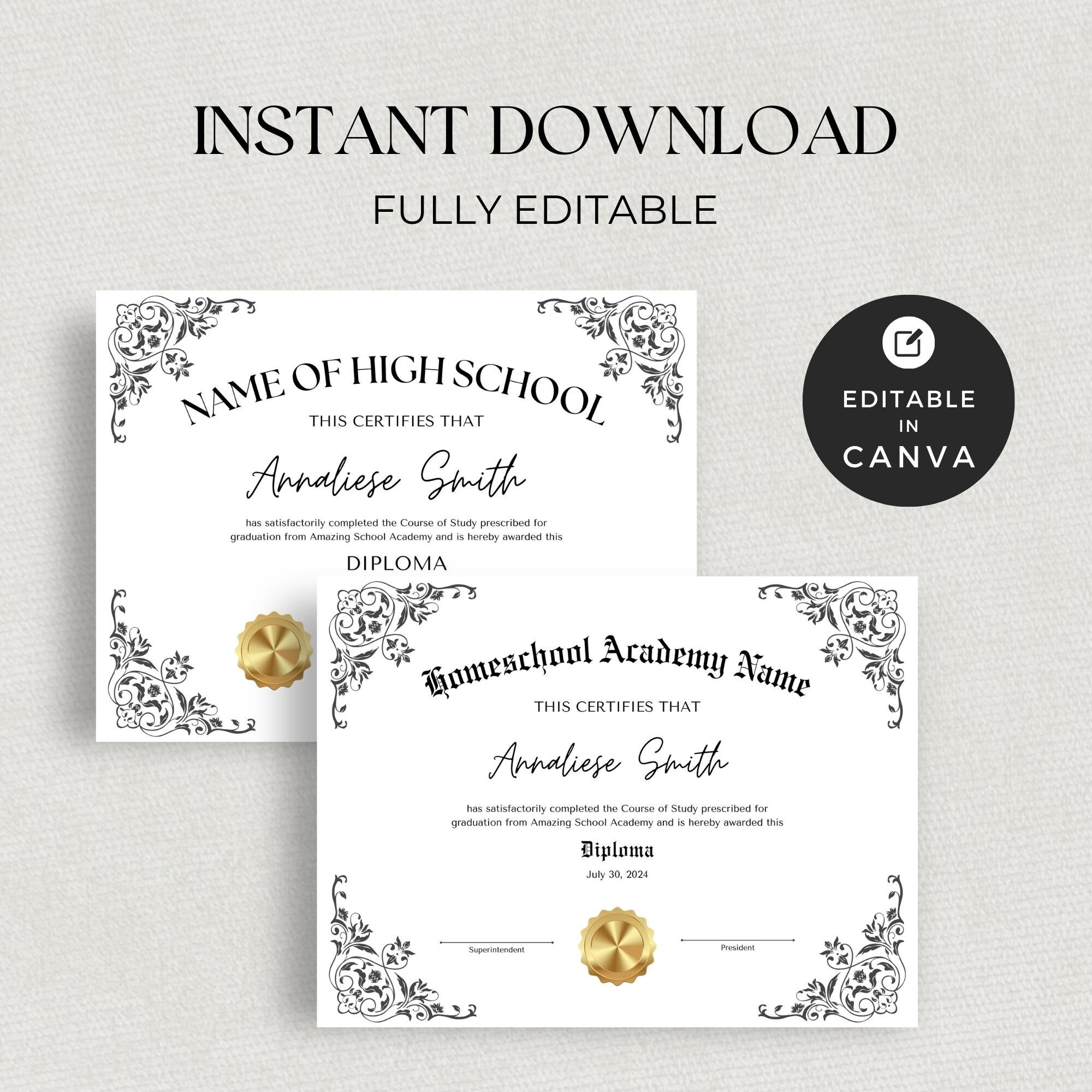 Canva Homeschool Transcript and Diploma Template, Editable Homeschool ...