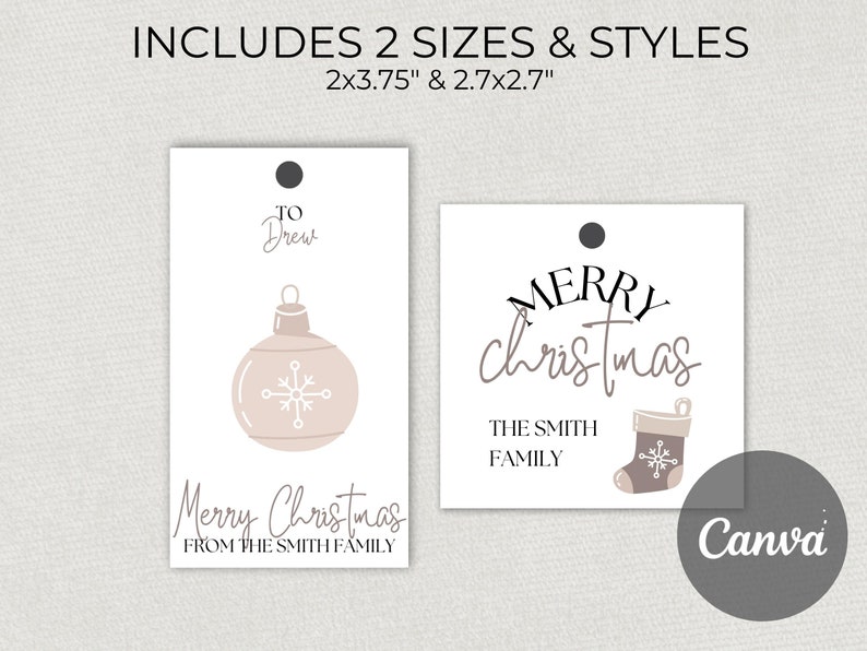 Canva Template Christmas Gift Tag Simple Neutral Printable & - Etsy