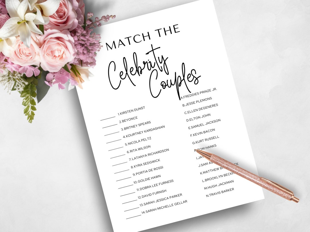 Match the Celebrity Couples Bachelorette Game (digital Download) - Etsy