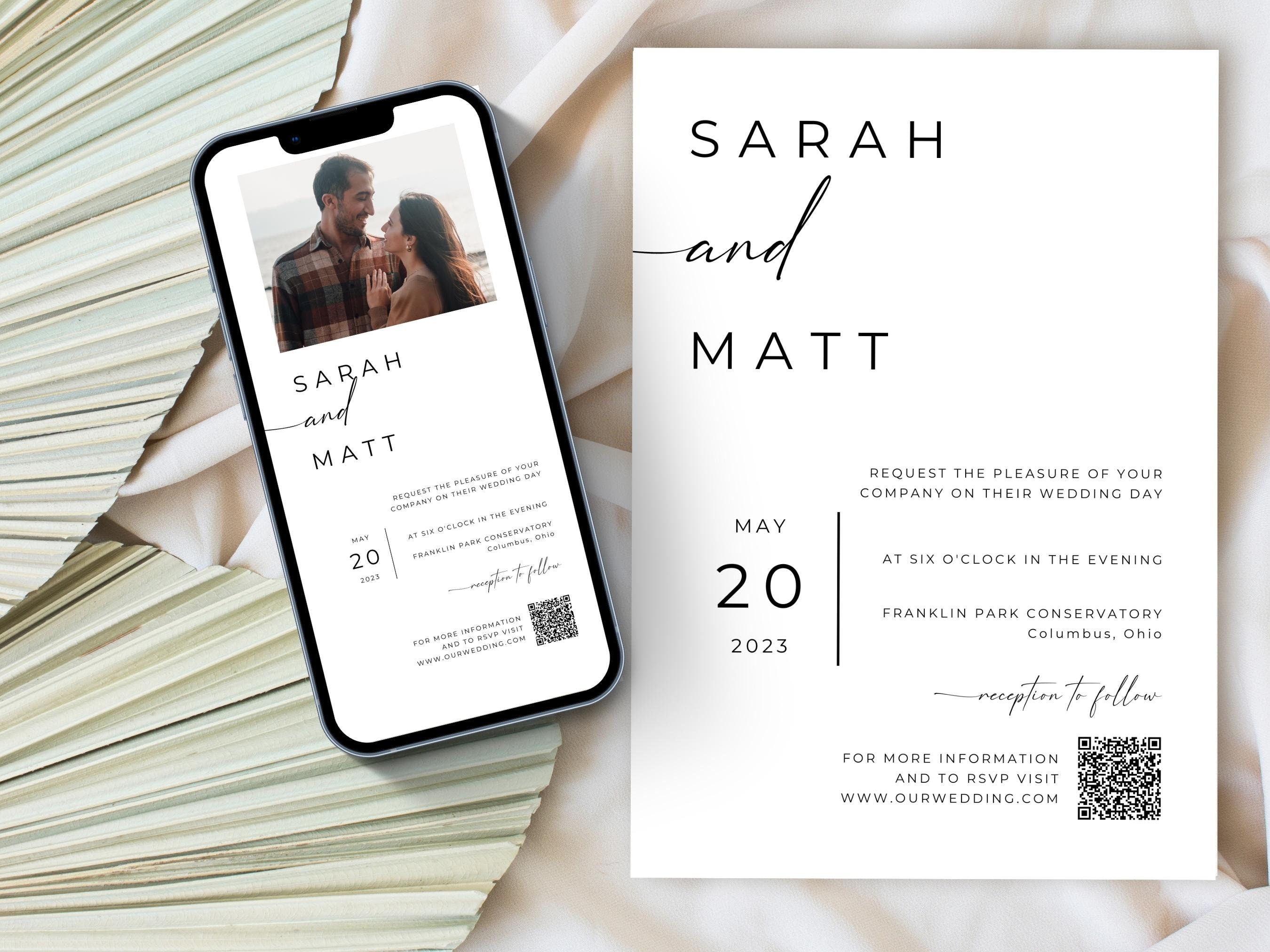 Modern Wedding Invitation With QR Code Canva Template, Simple Clean ...