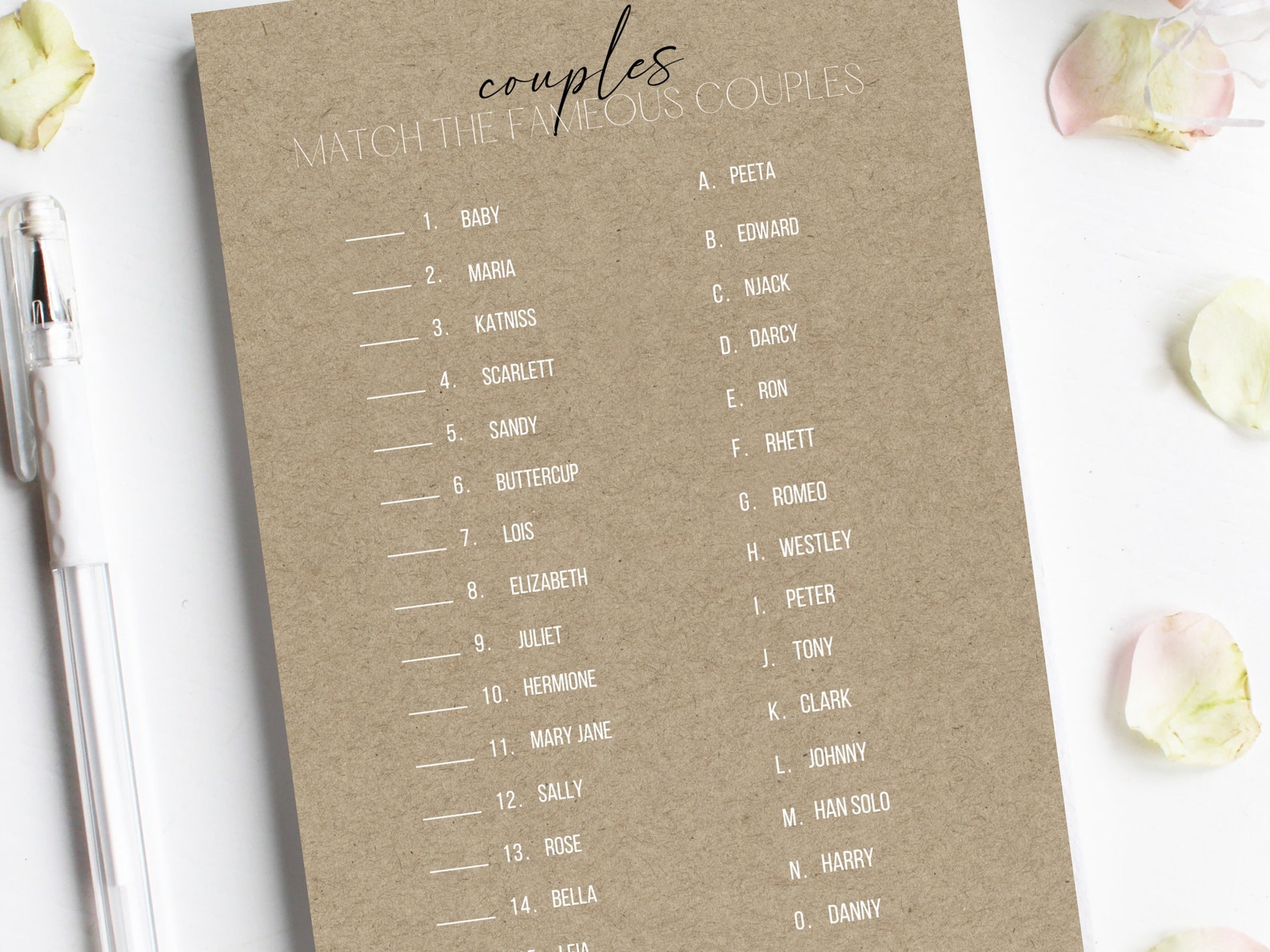 Famous Couples Match Game: Bridal Shower Reception Activity (canva ...