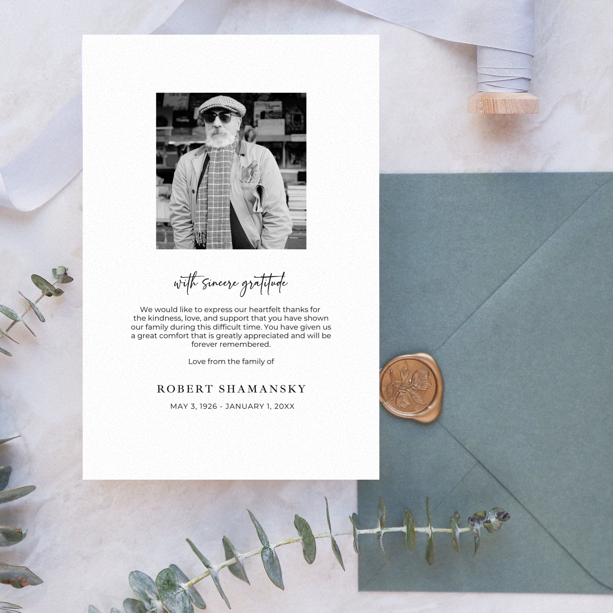 Funeral Thank You Cards With Photo: Memorial Acknowledgment (canva ...