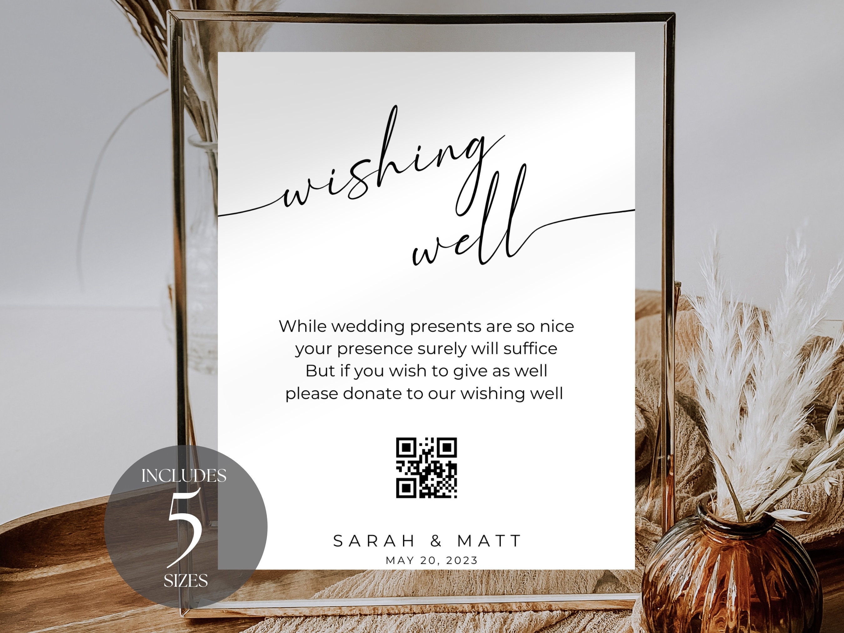 Wishing Well Sign Canva Template, Wedding QR Code Sign Printable ...