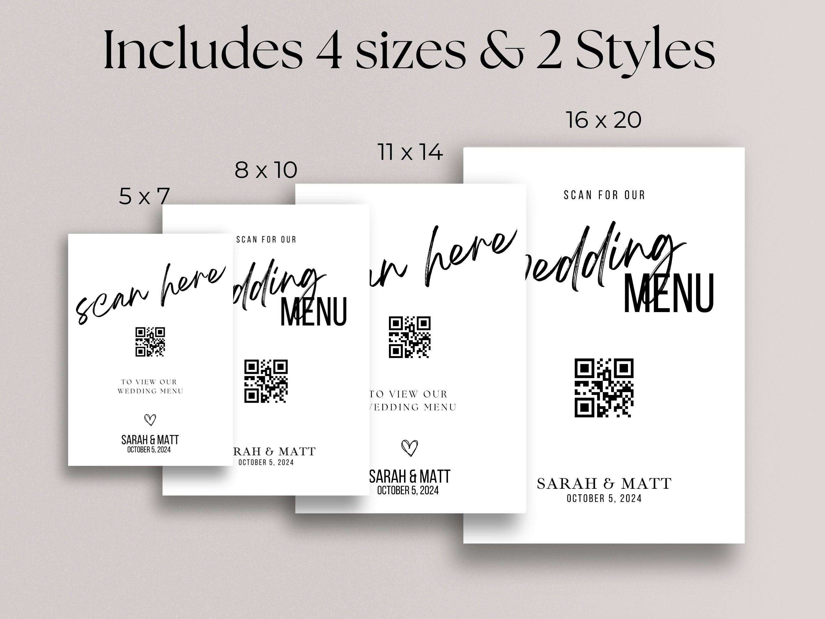 Modèle de signalisation de mariage pour Canva, signe de menu de mariage ...