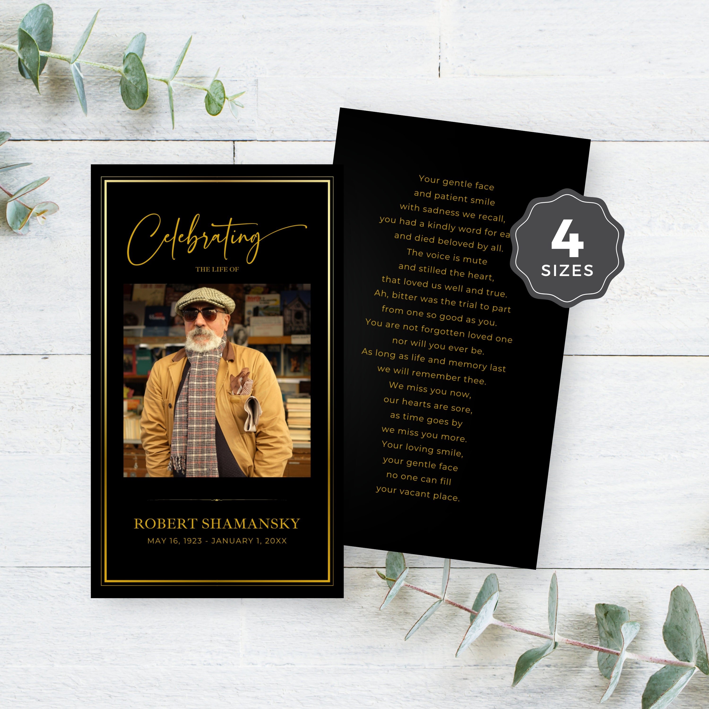 Printable Memorial Prayer Card Template, Editable Funeral Keepsake ...
