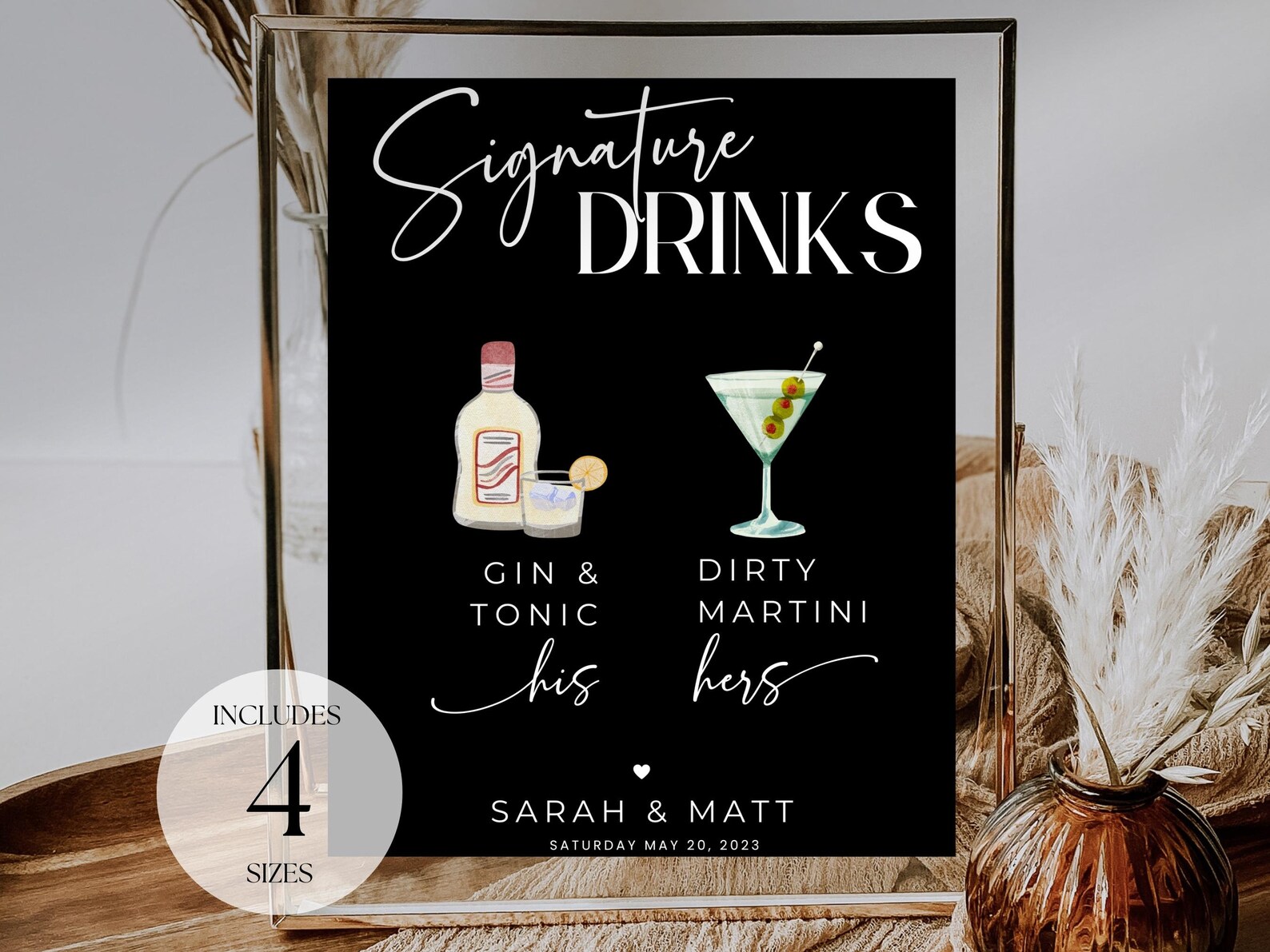 Modern Wedding Signature Drinks Canva Template, Clean Editable ...