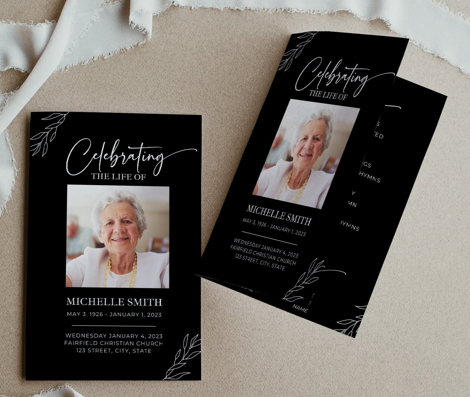 Canva Funeral Program Template 8 Page Editable Bi-fold Black - Etsy Canada