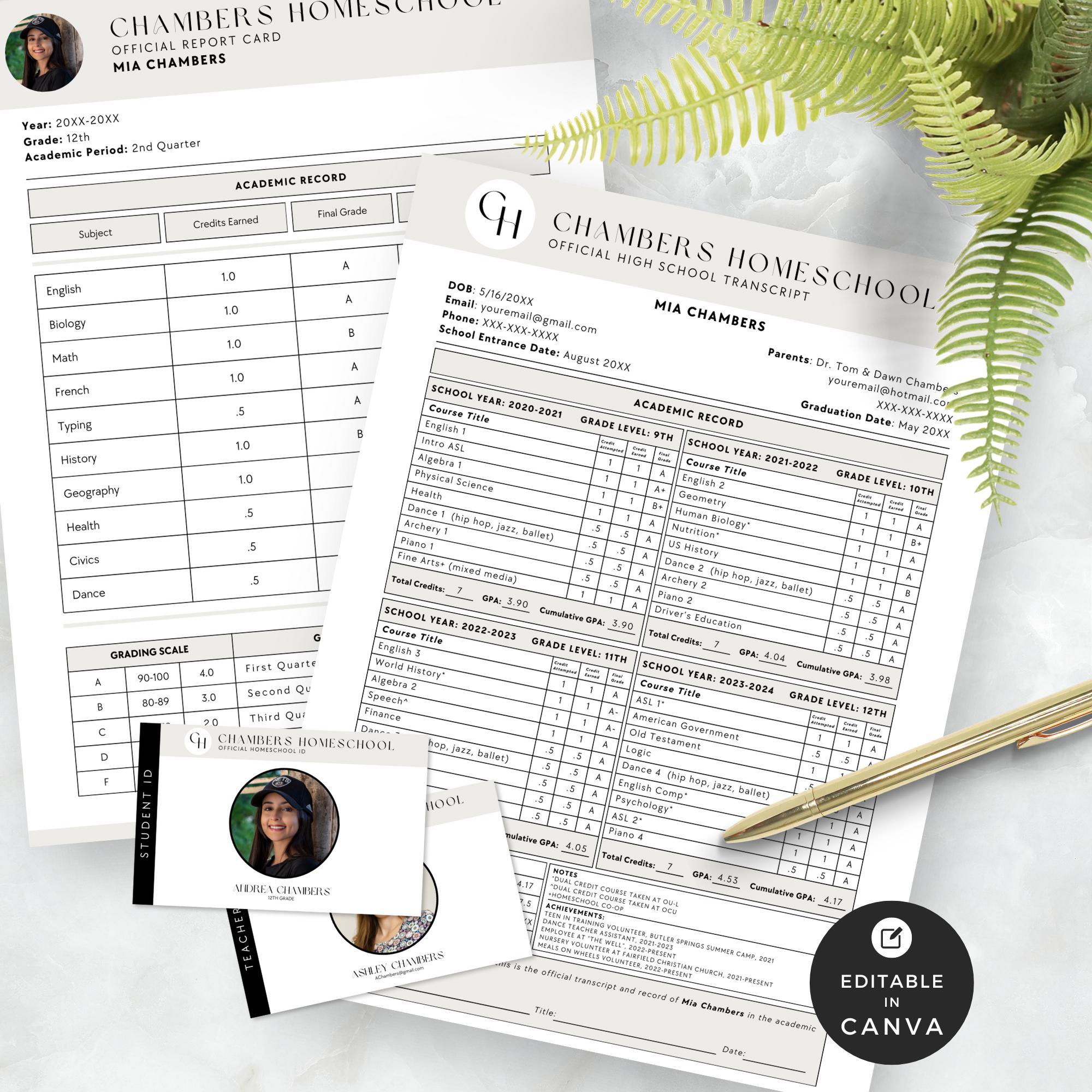 Homeschool Transcript & Report Card Templates: Editable Canva Bundle ...