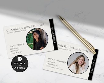 Student ID Card Template, Editable School ID, Homeschool Teacher Badge ...