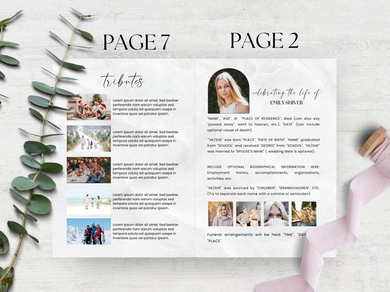 Canva Funeral Program Template 8 Page Editable Bi-fold Marble - Etsy