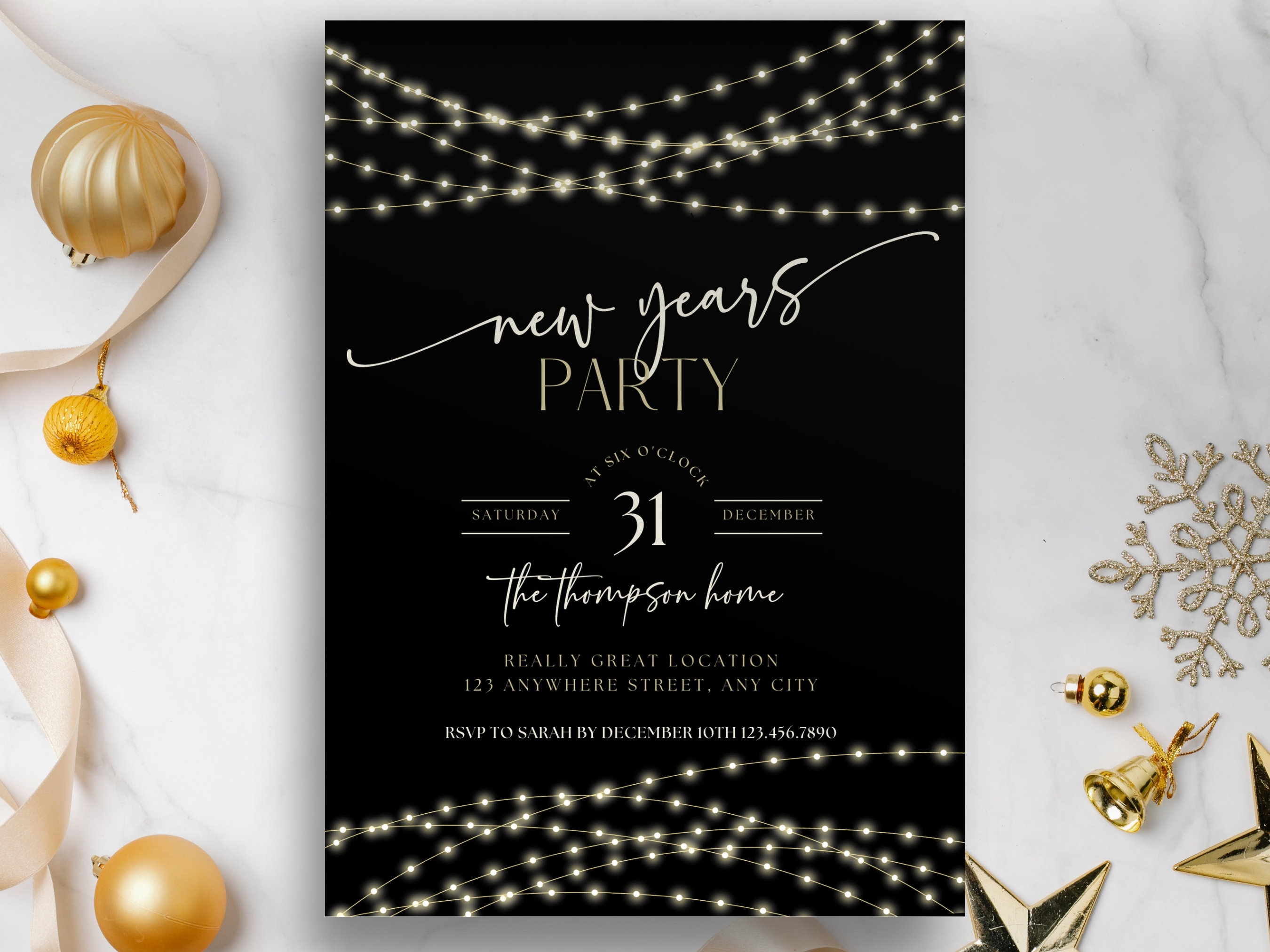 New Years Eve Invitation Canva, NYE Party Template, Simple Editable ...
