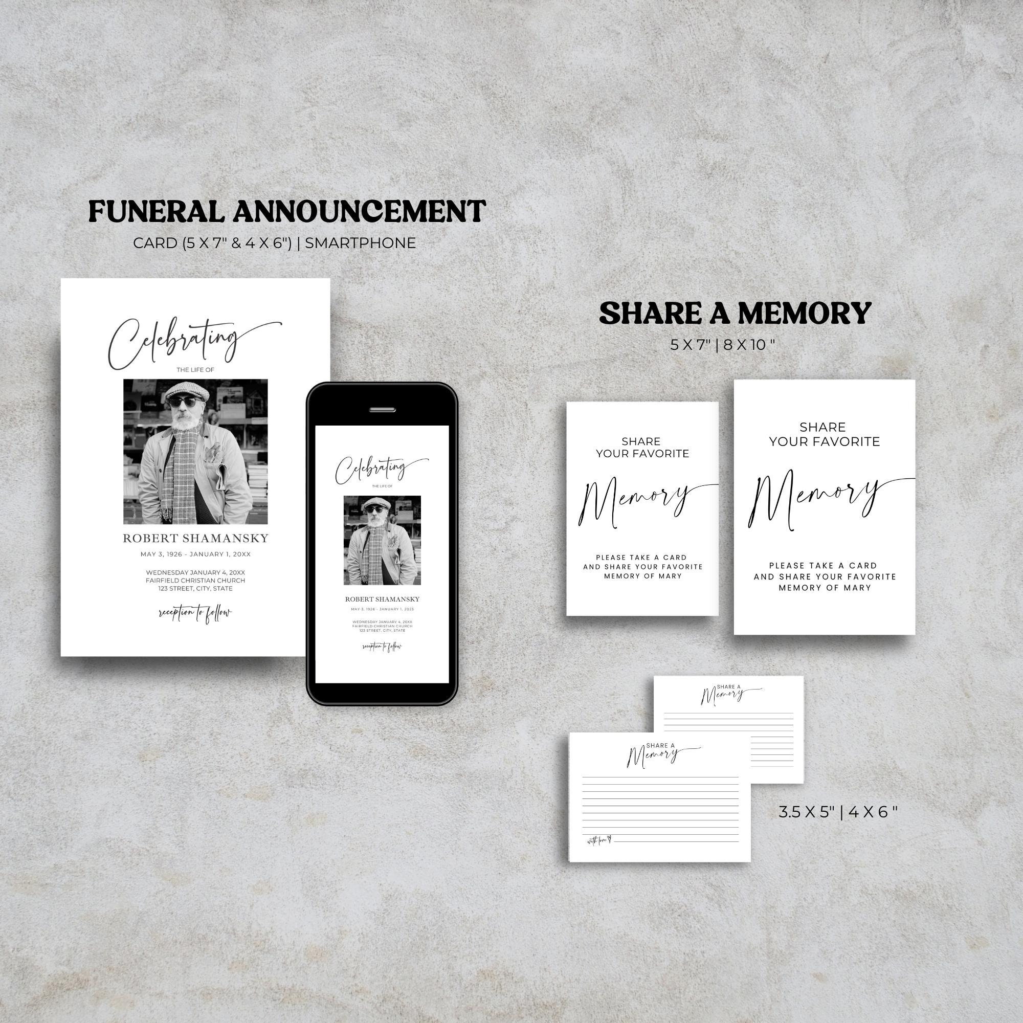 Simple Minimal in Loving Memory Funeral Bundle, Memorial Stationery Set ...