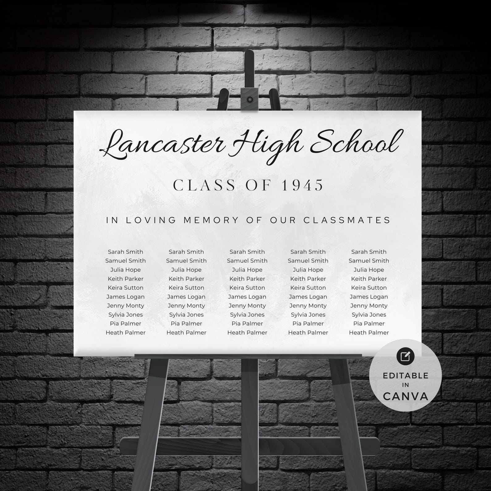 Class Reunion Memorial Sign Template: Customizable Canva Poster ...