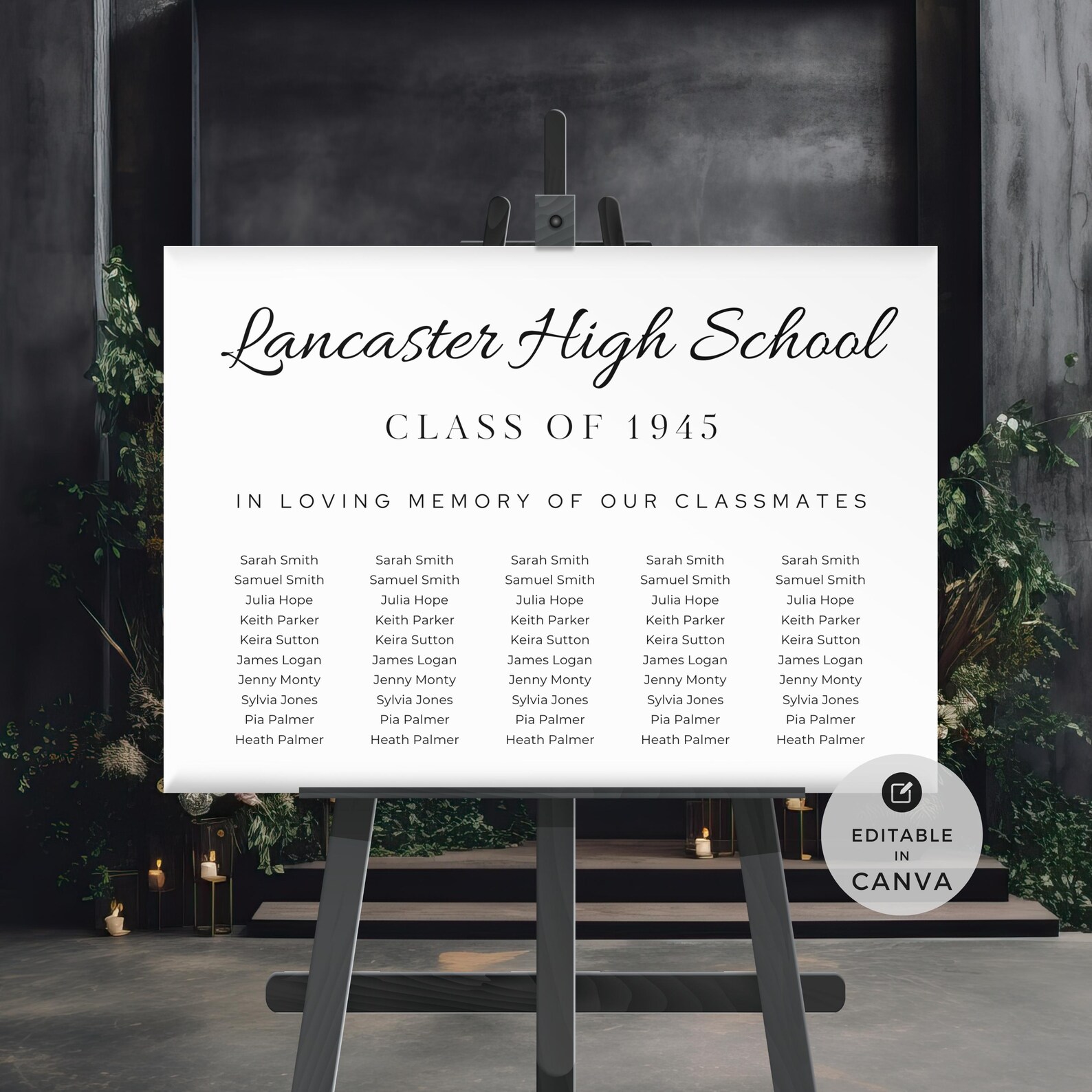 Class Reunion Memorial Sign Template: Customizable Canva Poster ...