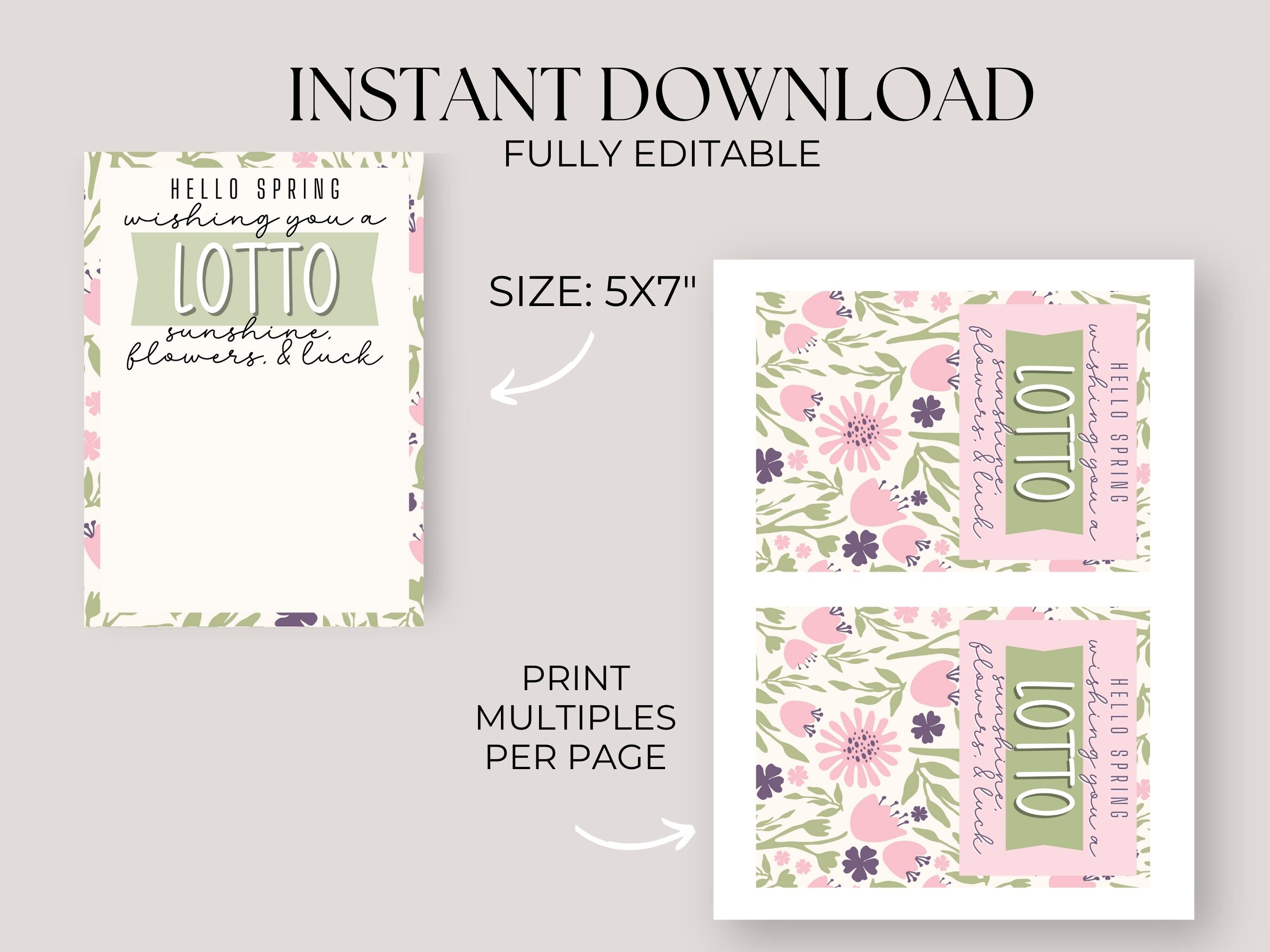 Spring Lotto Ticket Holder: Sage & Blush, Editable Template (canva) - Etsy
