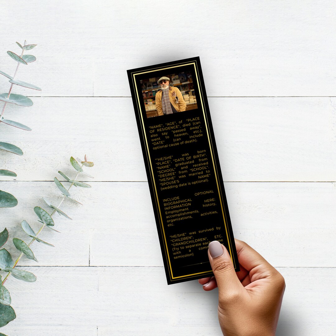 Funeral Gift, Memorial Bookmark for Funeral, Obituary Bookmark ...