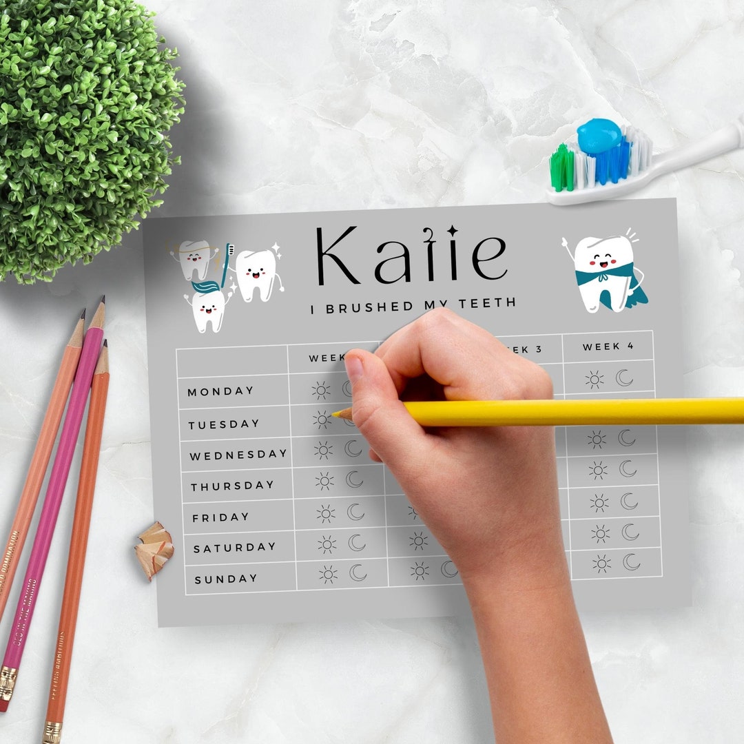 Kids Teeth Brushing Chart: Weekly Routine Printable (canva Template) - Etsy