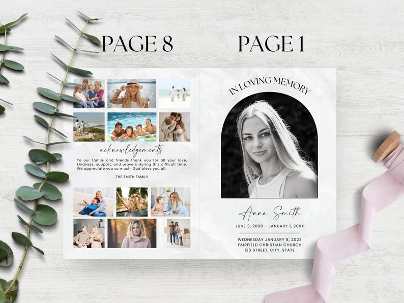 Canva Funeral Program Template 8 Page Editable Bi-fold Marble - Etsy
