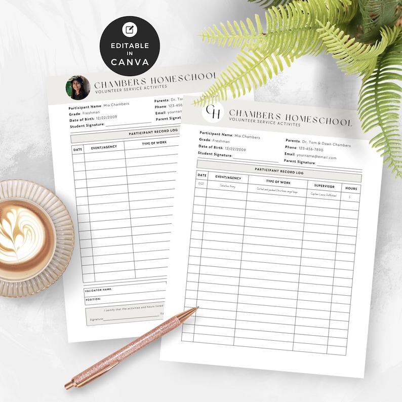 Volunteer Hours Tracker: Editable Homeschool Service Log (canva ...