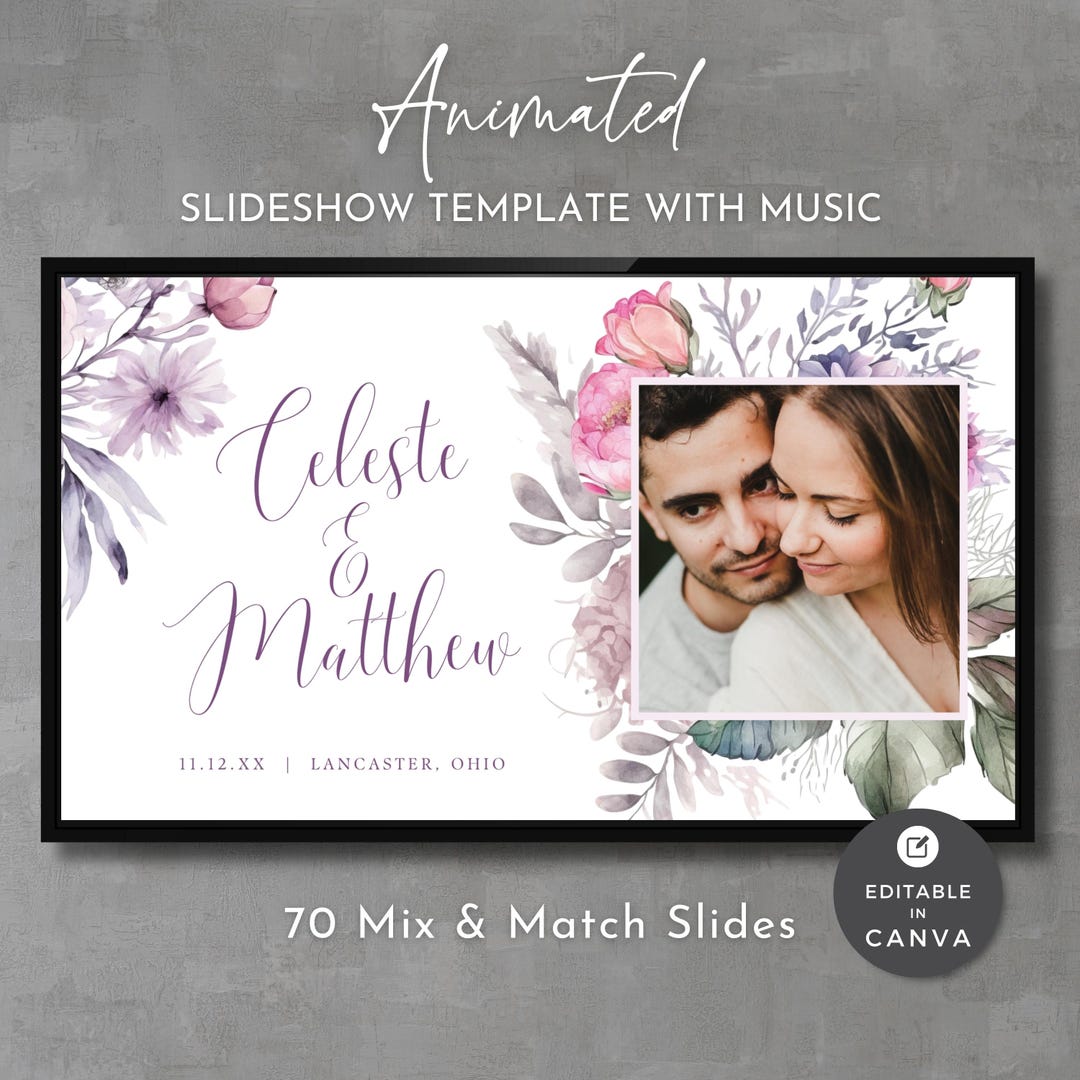 Floral Wedding Slideshow Template: Pink Purple Keepsake (canva Digital ...
