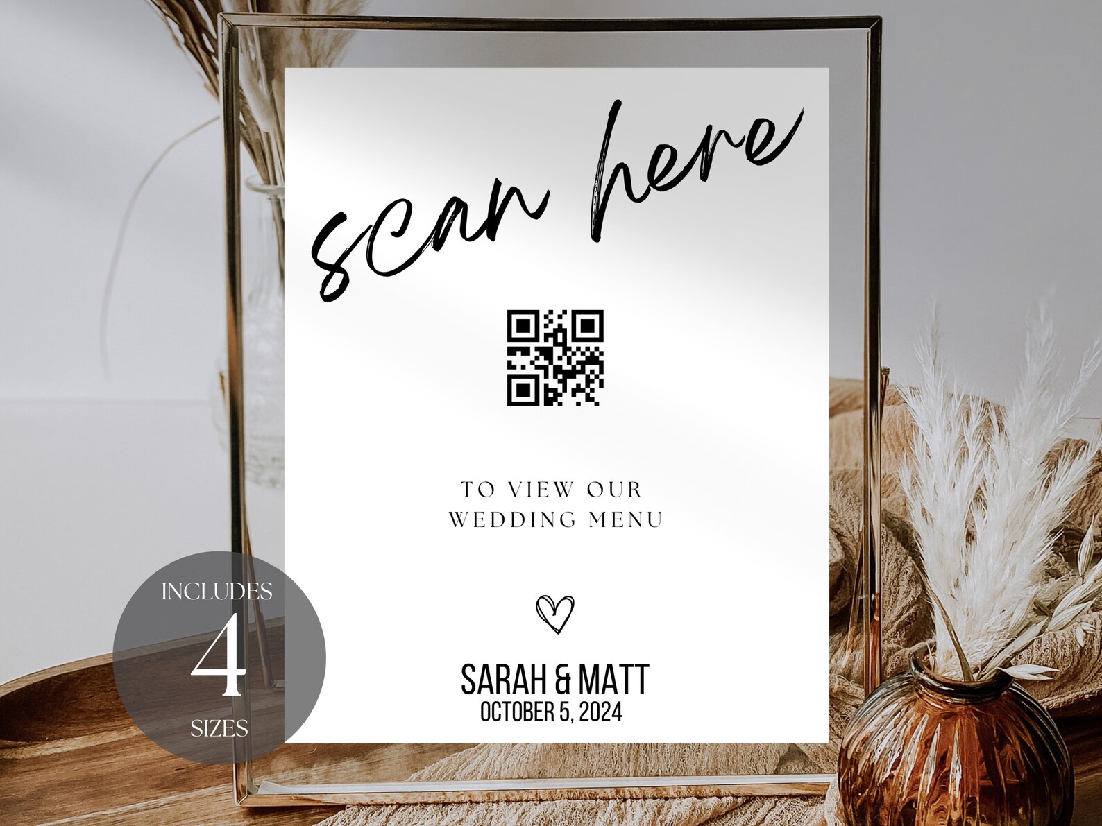 Modèle de signalisation de mariage pour Canva, signe de menu de mariage ...