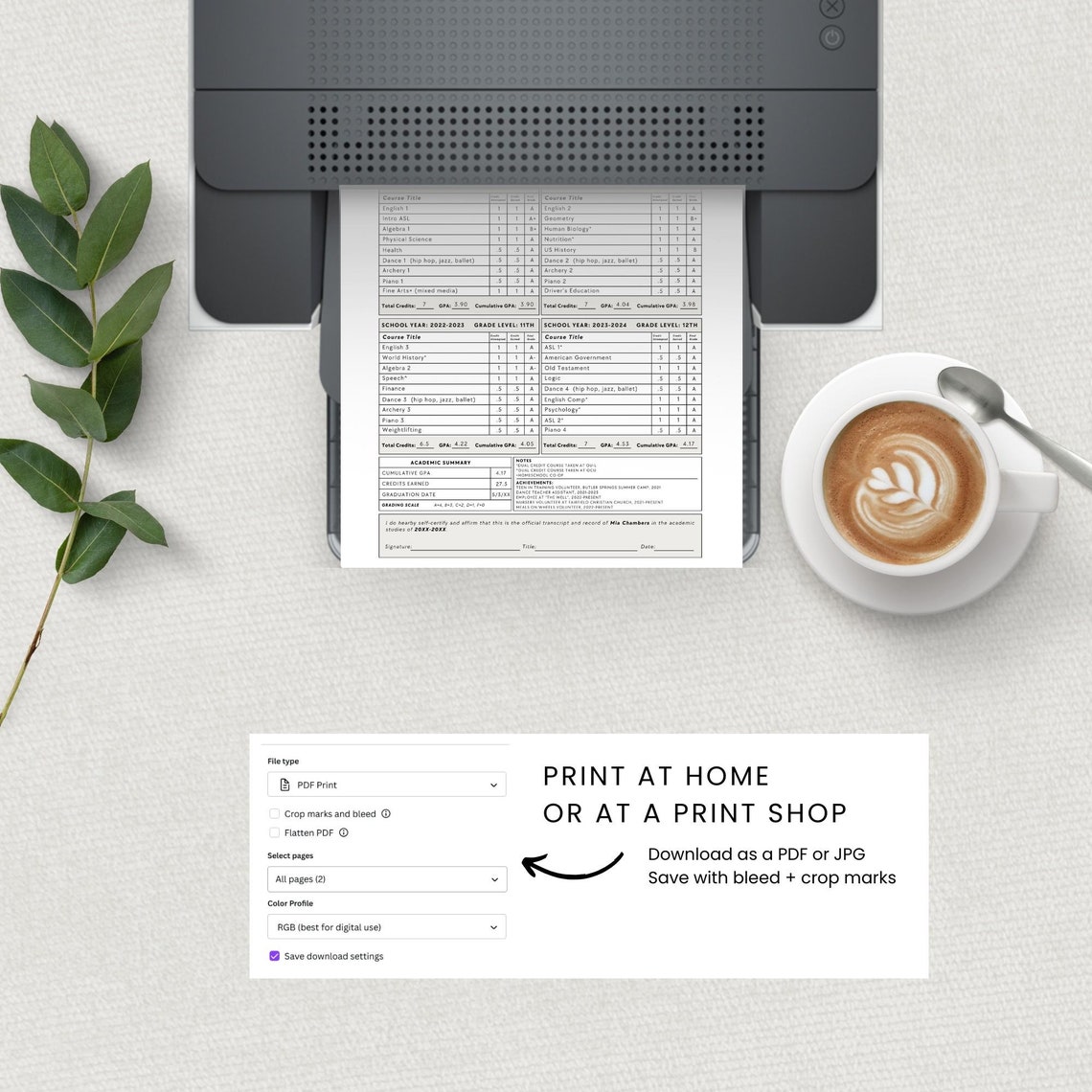 Fillable Printable High School Transcript Canva Template, Editable ...