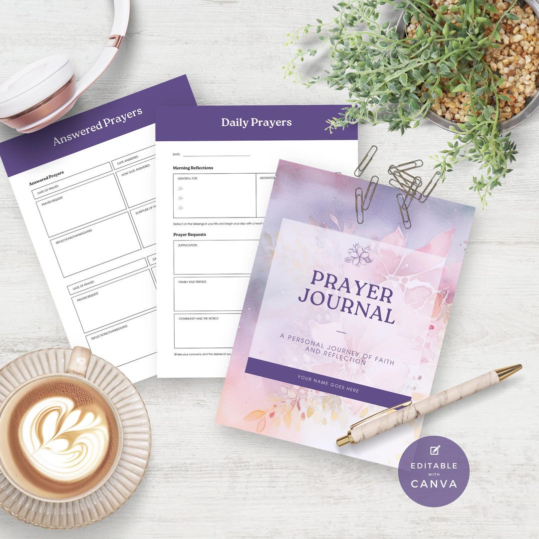 Prayer Journal Template Canva, Editable Digital Bible Study Journal ...