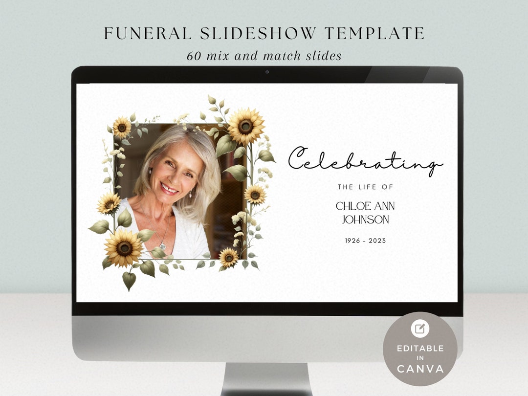 Sunflower Funeral Slideshow Canva Template: Celebration of Life ...