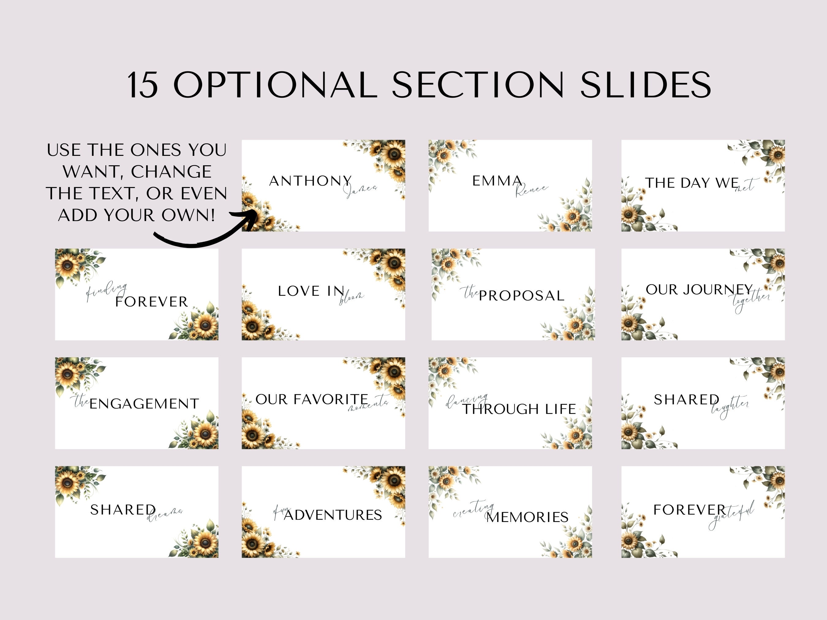 Sunflower Wedding Slideshow Template: Animated Canva Presentation ...