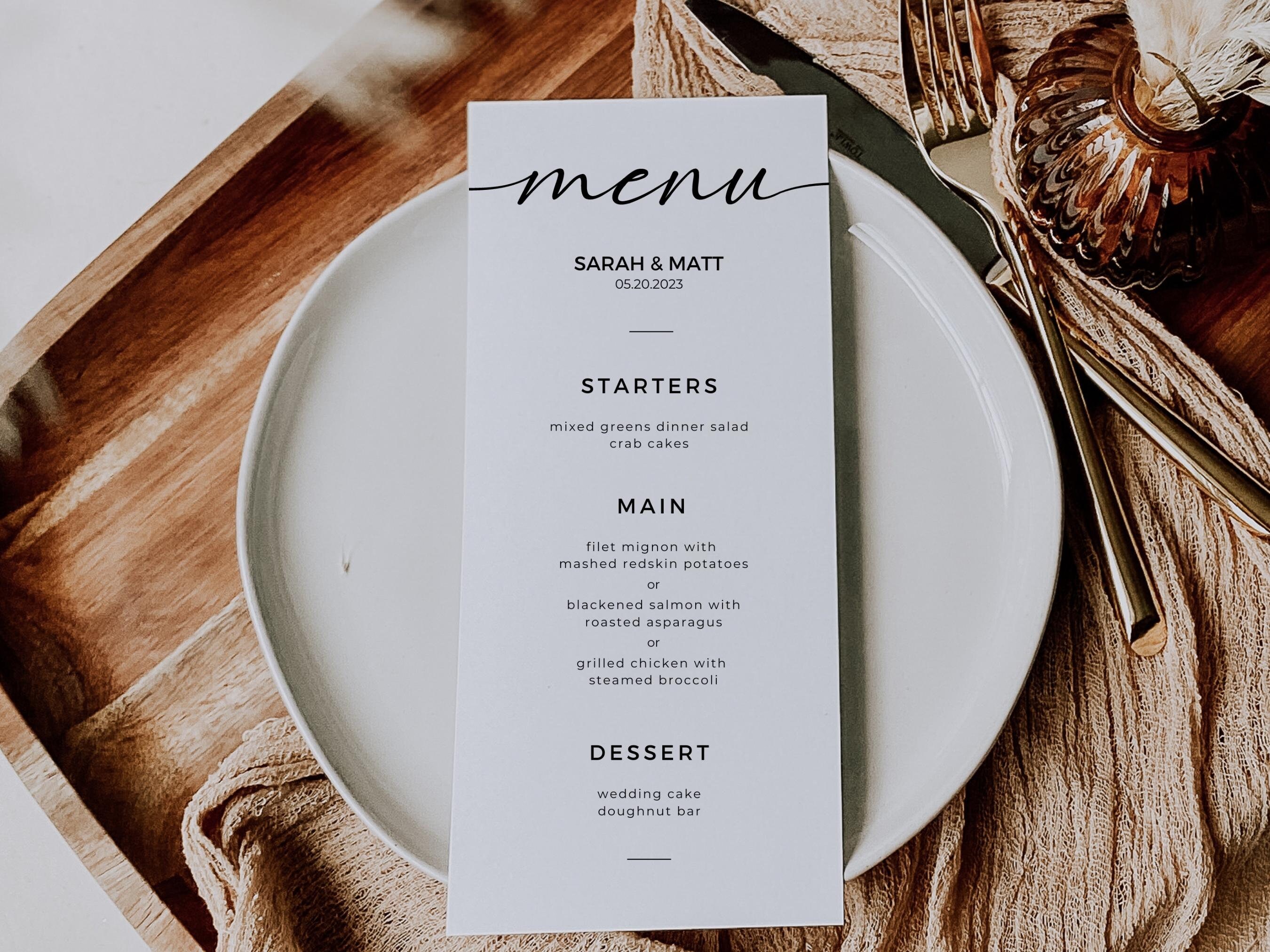 Classic Wedding Menu Canva Template, Clean Elegant Editable Menu ...