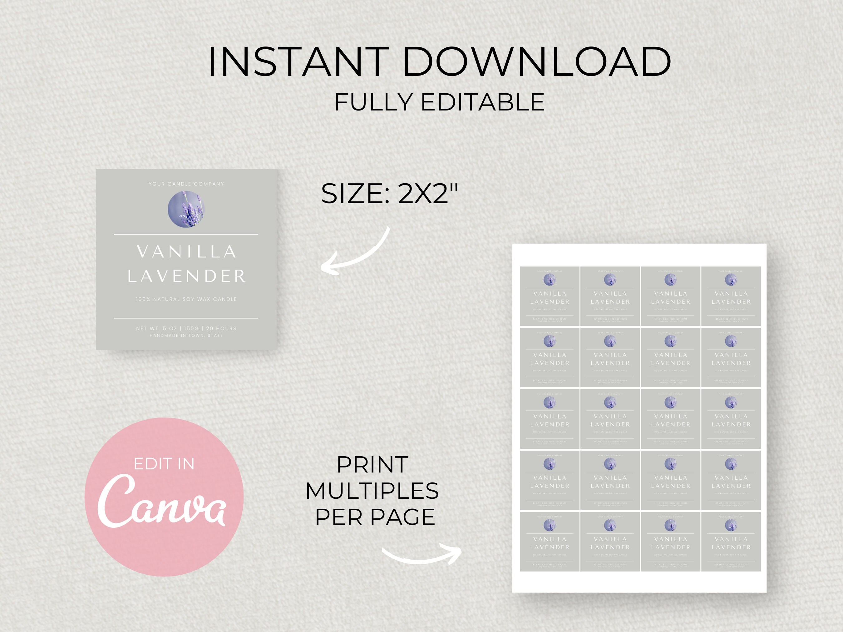 Printable Candle Labels Template, Clean Simple Modern Design Wax Melt ...