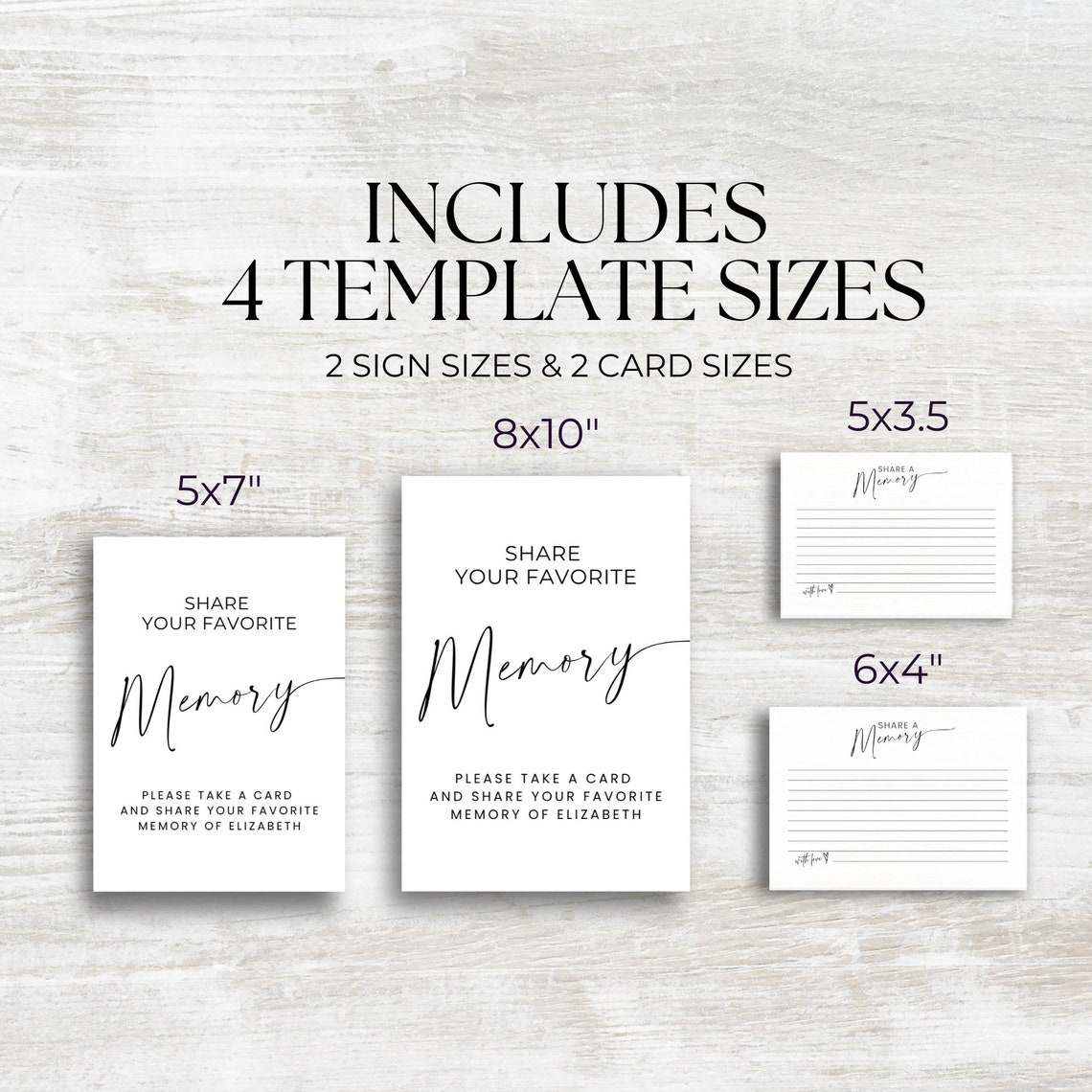 Editable Funeral Share A Memory Template Funeral Memory Cards Instant ...