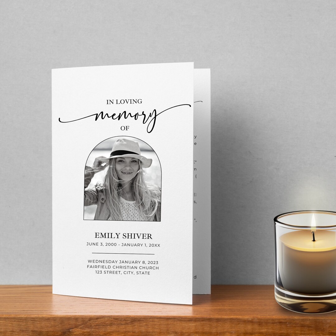Canva Funeral Program Template 8 Page, Editable Bi-fold Cursive ...