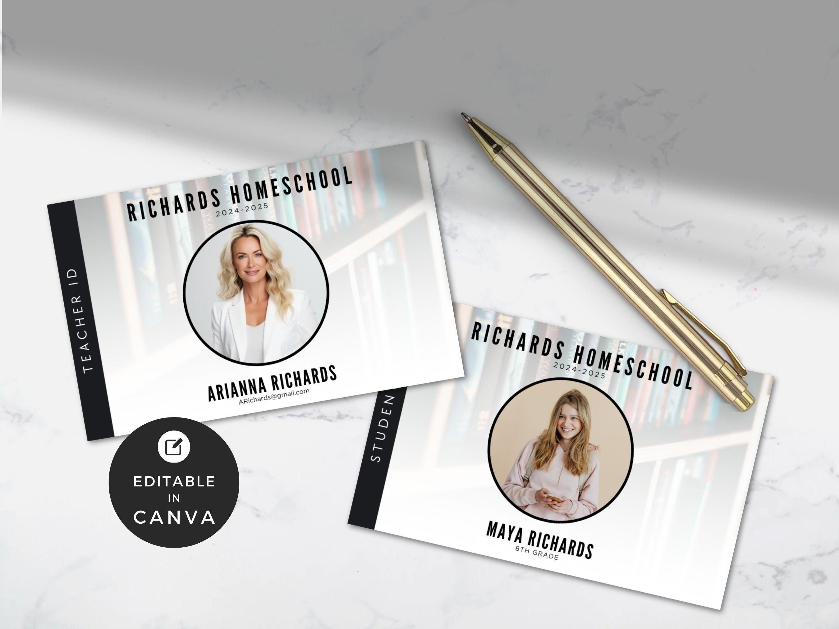 Editable Homeschool ID Card, Printable Teacher ID Card, Customizable ...