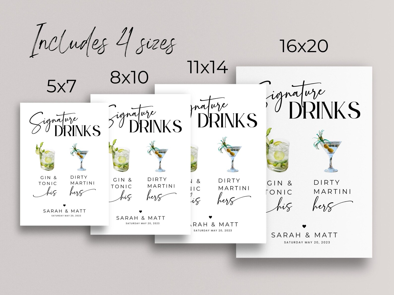 Modern Wedding Signature Drinks Canva Template, Clean Editable ...