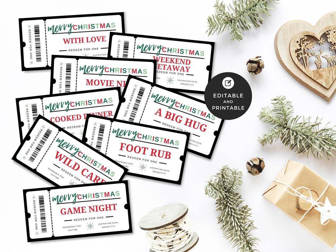 Printable Christmas Coupon Template, Ticket for Experience ...