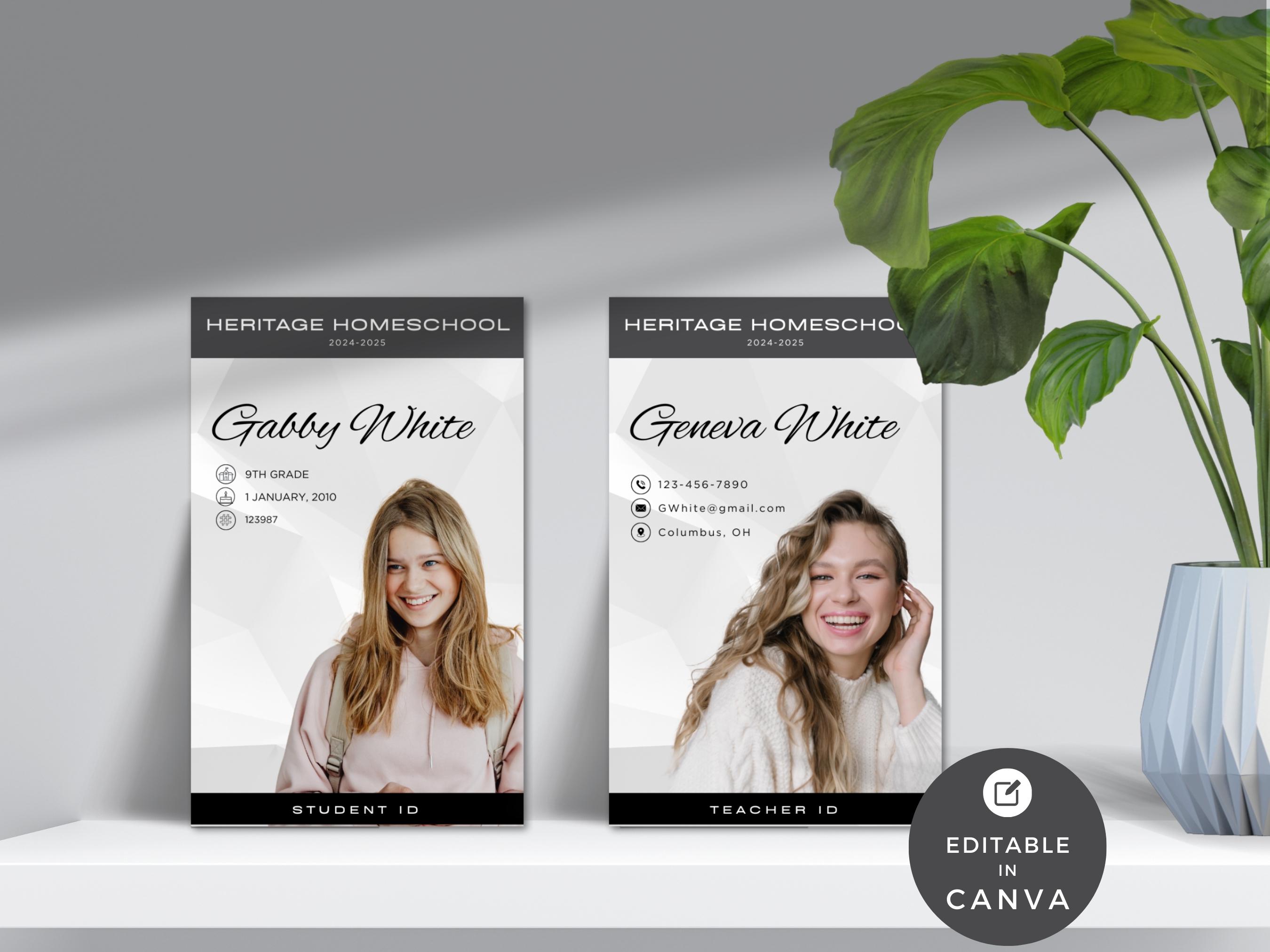 Editable Homeschool ID Card, Printable Teacher ID Card, Customizable ...