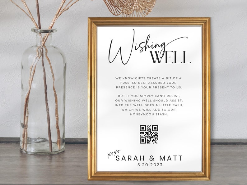 Wishing Well Sign Canva Template, Wedding QR Code Sign Printable ...