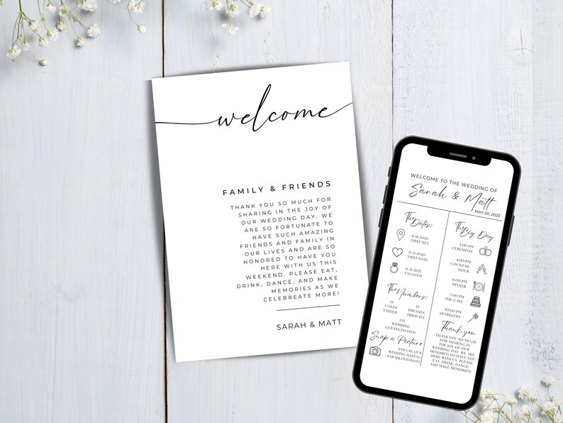 Wedding Timeline and Welcome Note Canva Template, Minimalist Digital ...