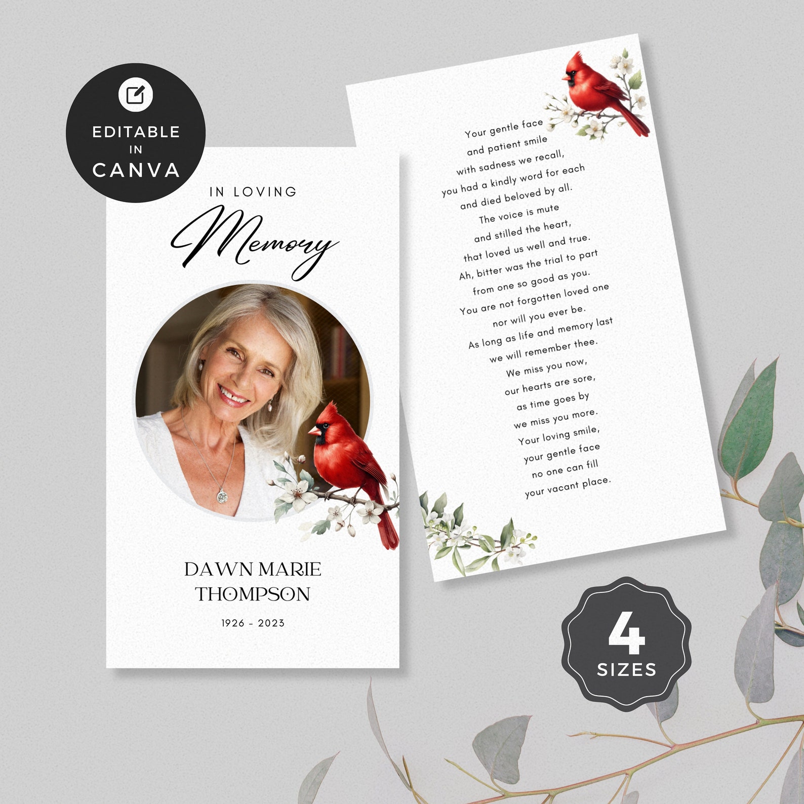 Funeral Prayer Card Canva, Editable Memorial Keepsake Template ...