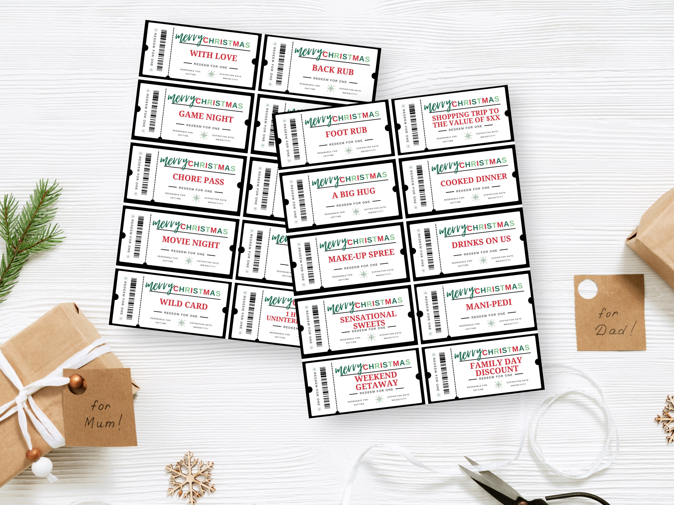 Printable Christmas Coupon Book Template, Editable Tickets for ...